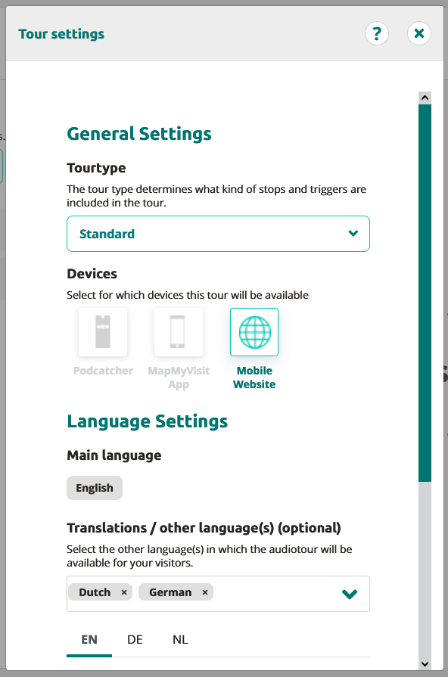 Adjusting tour settings